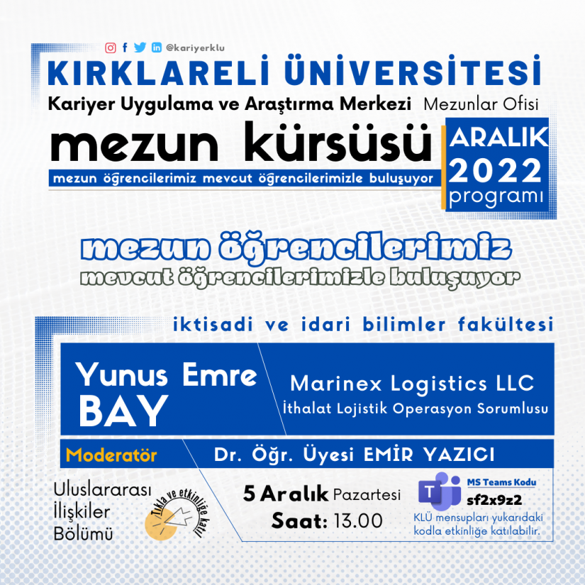 Uluslararası İlişkiler Bölümü Mezun Kürsüsü Aralık 2022 Programı Dr ...